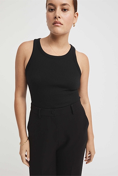 Black Racer Rib Tank - Women's Sleeveless Tops | Witchery