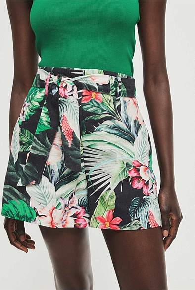 Tropicana Print Printed Linen Short - Women's Linen Shorts | Witchery