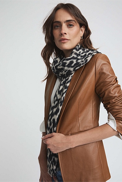 Black Wool Blend Ocelot Scarf - Women's Scarves & Wraps | Witchery