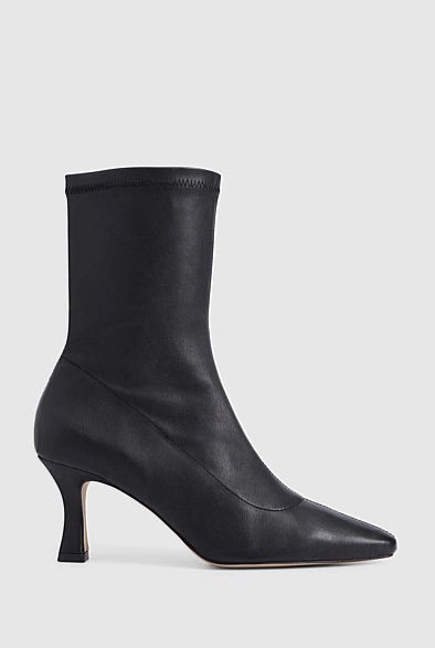 Black Sybil Stretch Leather Boot - Women's Workwear Shoes | Witchery