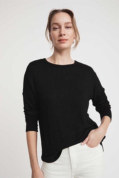 Black Drop Shoulder Long Sleeve - Women's Long Sleeve Tops | Witchery