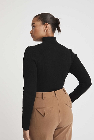 Black High Neck Fine Knit - Women's Long Sleeve Tops | Witchery