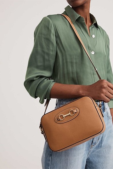 Almond Uma Leather Camera Bag - Women's Evening Bags | Witchery