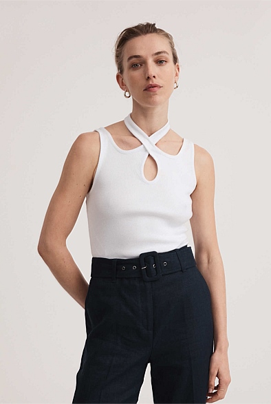 Pure White Cotton Rib Strap Tank - Women's Evening Tops | Witchery