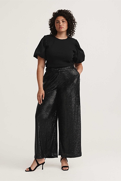 Black Cotton Contrast Sleeve Top Womens Short Sleeve Tops Witchery