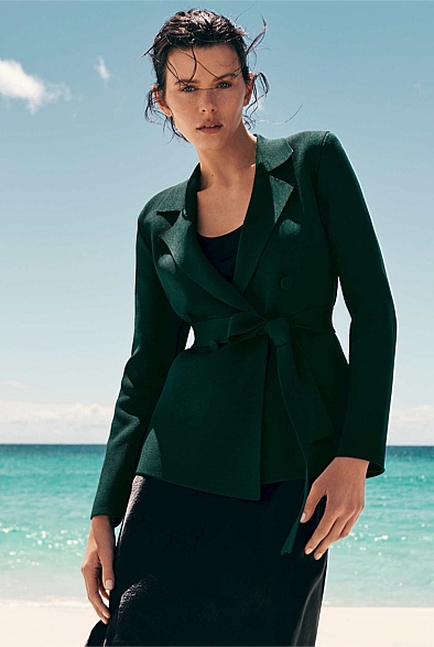 Petrol Green Crepe Knit Blazer - Women's Workwear Jackets | Witchery