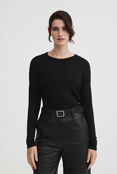 Black Drop Shoulder Long Sleeve Top - Women's Long Sleeve Tops | Witchery