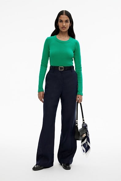 Viridian Green Long Sleeve Rib Top - Women's Long Sleeve Tops | Witchery