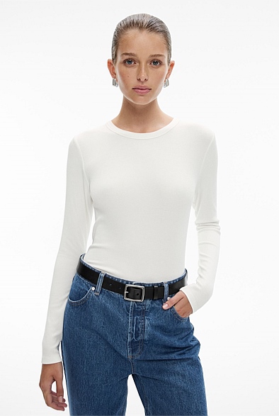 Fresh White Fine Rib Jersey Top - Women's Workwear Tops | Witchery