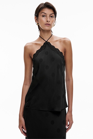 Black Spot Spot Halter Top - Women's Evening Tops | Witchery