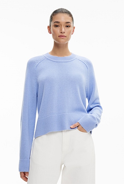 Cornflower Blue Crew Neck Knit - Women's Workwear Tops | Witchery