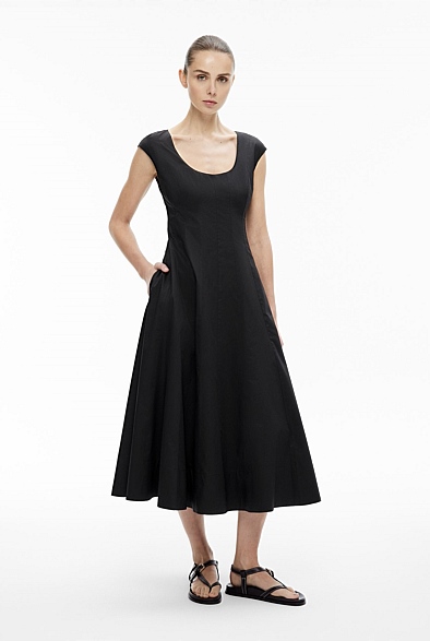 Black Cap Sleeve Panel Dress - Women's A Line Dresses | Witchery