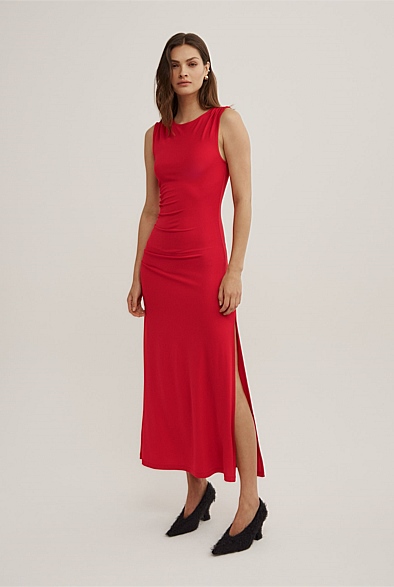 Red Shoulder Gather Dress - Women's Red Dresses | Witchery