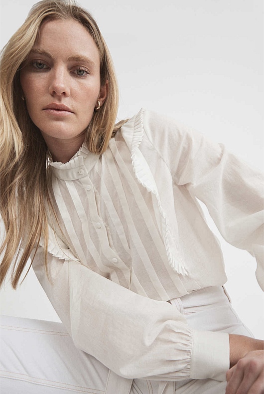 Winter White Pleated Frill Blouse - Women's Evening Shirts | Witchery