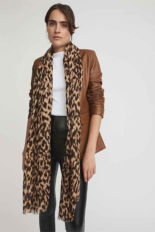 Chocolate Wool Blend Ocelot Scarf - Women's Scarves & Wraps | Witchery