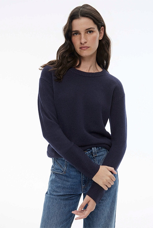 Regatta Blue Drop Shoulder Crew Knit - Women's Crew Neck Jumpers | Witchery