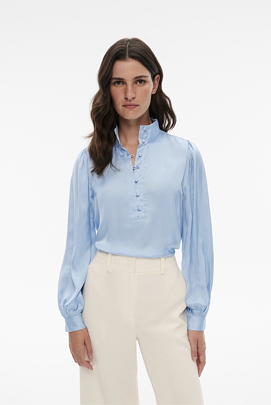 Baby Blue Button Up Blouse - Women's Evening Shirts | Witchery