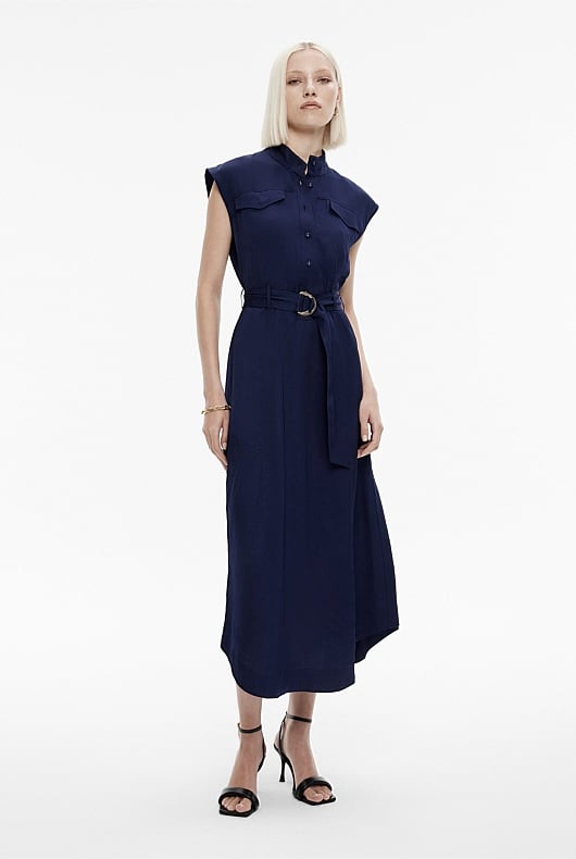 Ink Blue Half Placket Dress - Women's Casual Dresses | Witchery