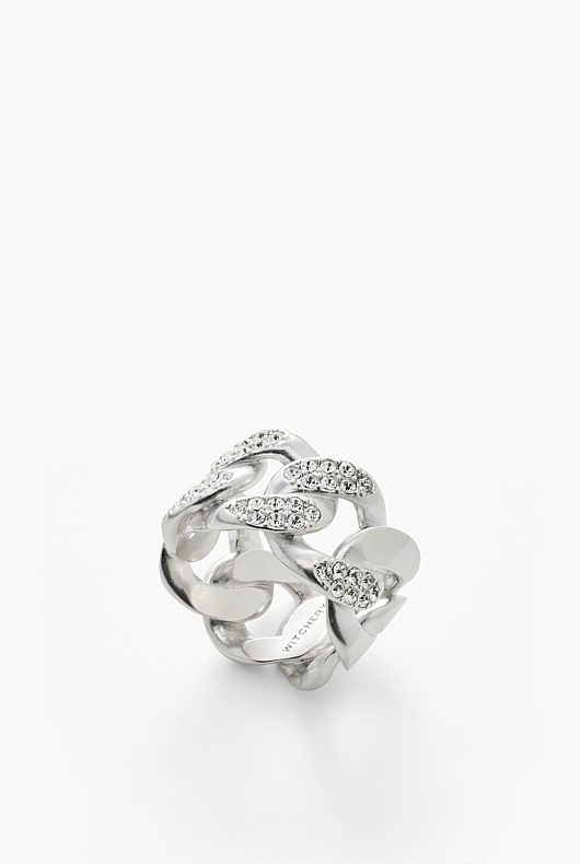 Satin Silver Crystal Curb Chain Ring - Women's Rings | Witchery