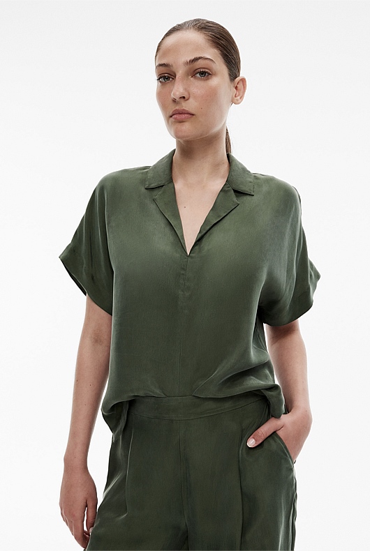Ivy Cupro Pop Over Blouse - Women's Oversized Shirts | Witchery