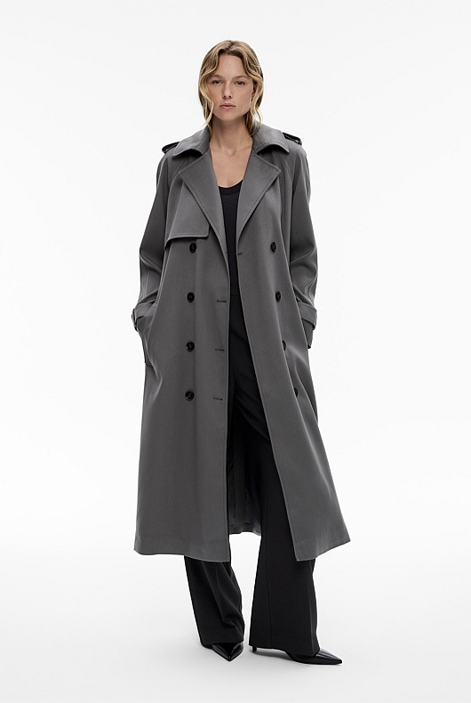 Steel Grey Draped Trench Coat - Women's Trench Coats | Witchery
