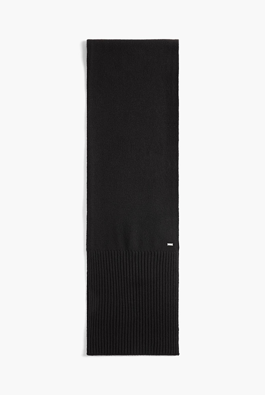 Black Rib Trim Knit Scarf - Women's Scarves & Wraps | Witchery