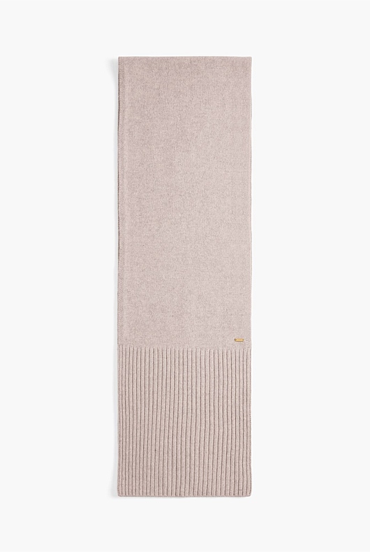Taupe Marle Rib Trim Knit Scarf - Women's Accessories | Witchery