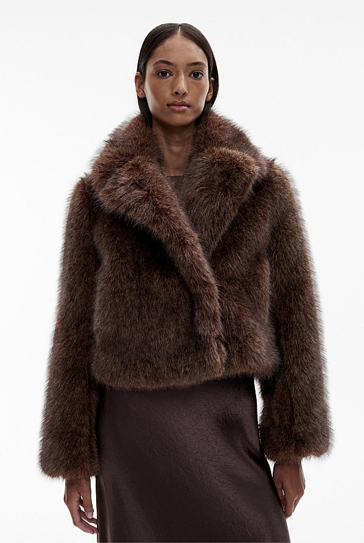 Deep Brown Faux Fur Jacket - Women's Jackets | Witchery