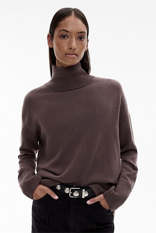 Raisin Wool High Neck Knit - Women's Turtleneck Jumpers | Witchery