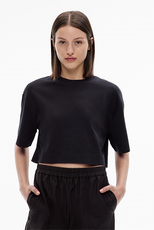 Black Cotton Crop T Shirt Womens Short Sleeve Tops Witchery