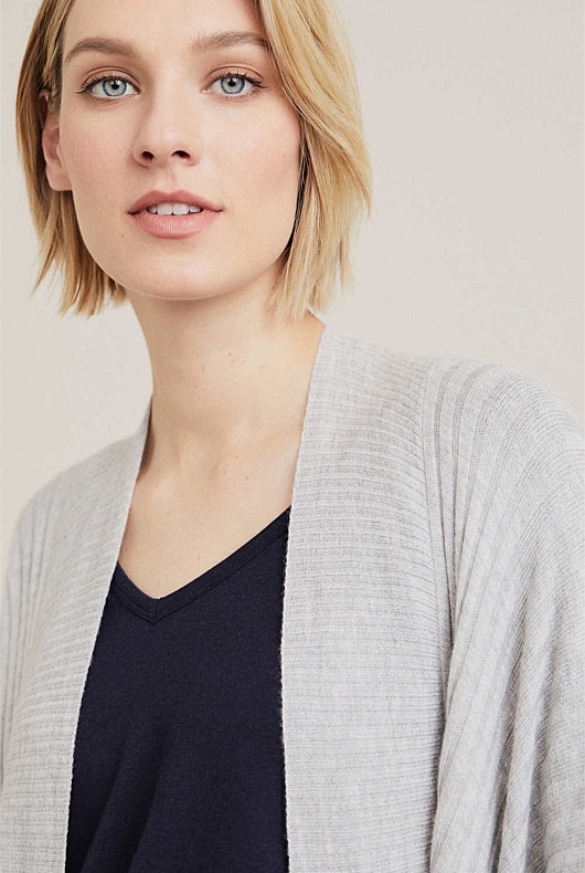 Light Grey Marle Fine Rib Wrap - Women's Cardigans | Witchery