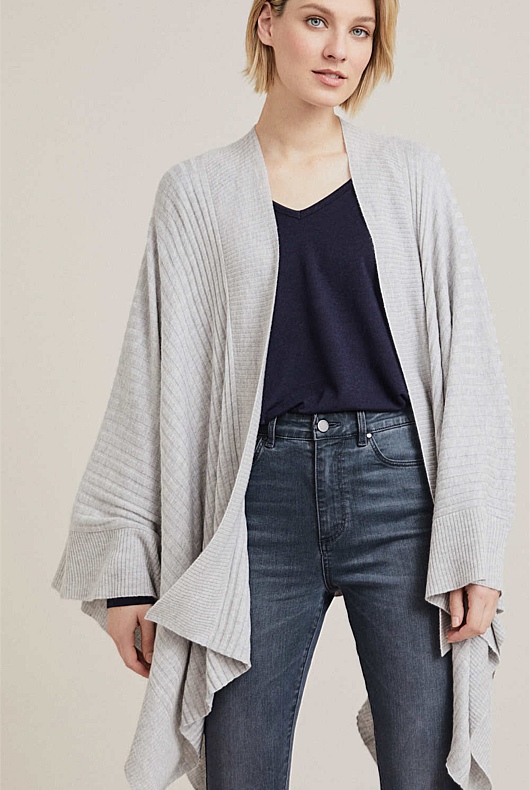 Light Grey Marle Fine Rib Wrap - Women's Cardigans | Witchery