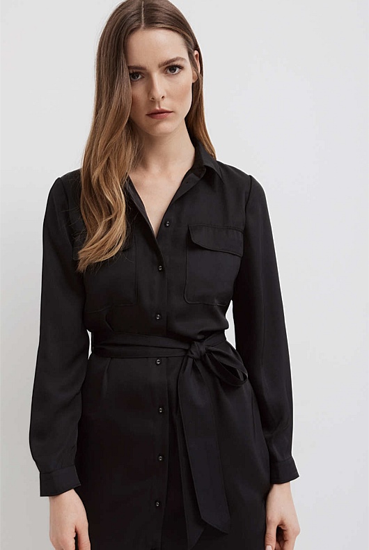 Black Twill Utility Dress - Women's Midi Dresses | Witchery
