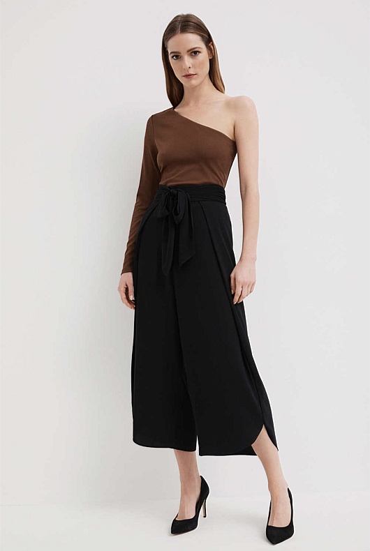 Chocolate One Shoulder Long Sleeve Top - Women's Natural Fibres | Witchery