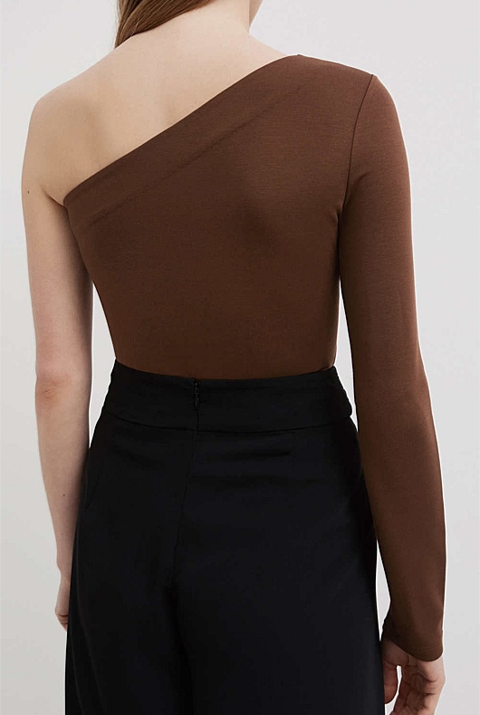 Chocolate One Shoulder Long Sleeve Top - Women's Natural Fibres | Witchery