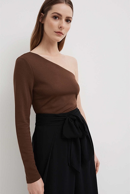 Chocolate One Shoulder Long Sleeve Top - Women's Natural Fibres | Witchery
