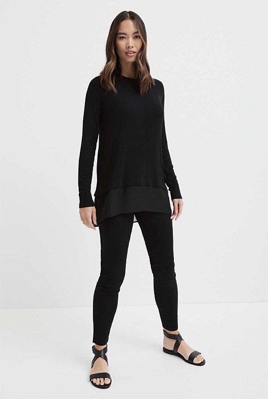 Black Rib Long Sleeve Splice Top - Women's View All | Witchery
