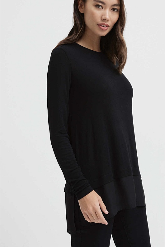 Black Rib Long Sleeve Splice Top - Women's View All | Witchery