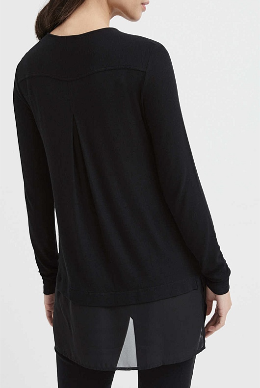 Black Rib Long Sleeve Splice Top - Women's View All | Witchery