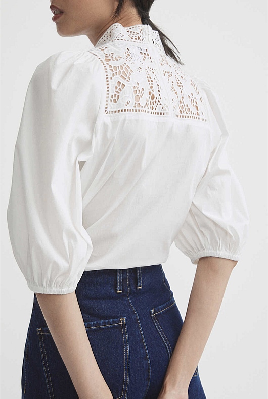 Chalk Lace Cutwork Blouse - Women's Short Sleeve Shirts | Witchery