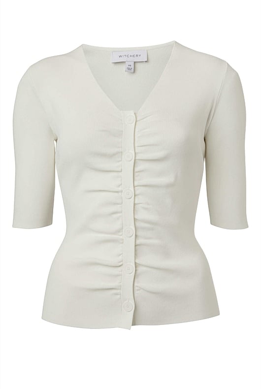 Chalk Gather Front Knit - Women's Short Sleeve Tops | Witchery