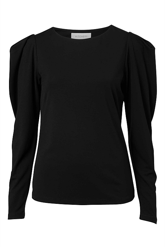 Black Viscose Puff Sleeve Top Womens Long Sleeve Tops Witchery