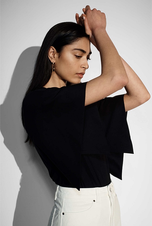 Black Drape Sleeve Tee - Women's Short Sleeve Tops | Witchery