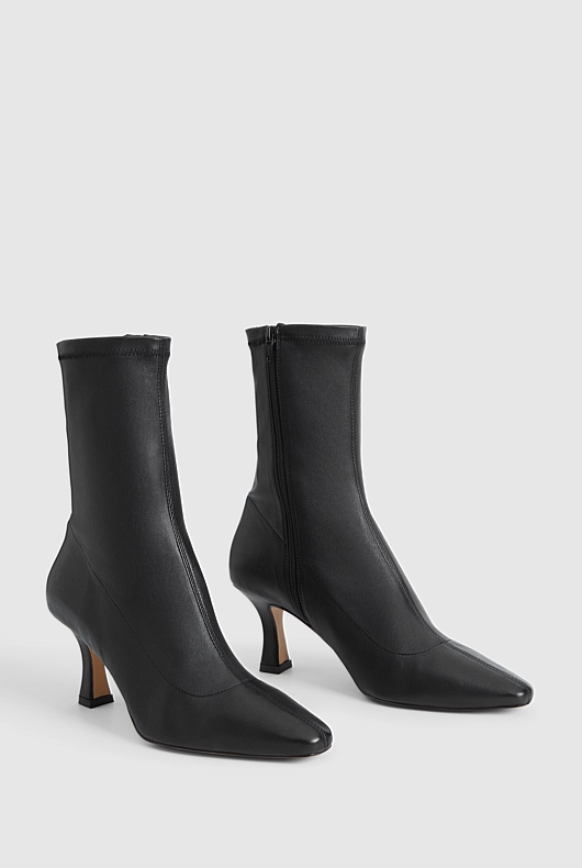 Black Sybil Stretch Leather Boot - Women's Workwear Shoes | Witchery