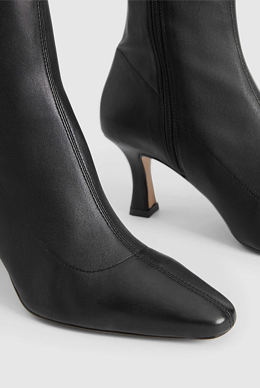 Black Sybil Stretch Leather Boot - Women's Workwear Shoes | Witchery