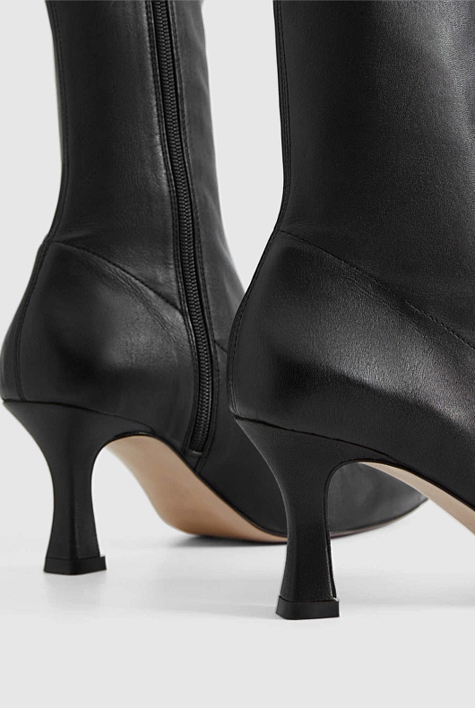 Black Sybil Stretch Leather Boot - Women's Workwear Shoes | Witchery