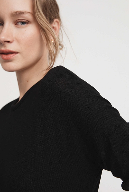 Black Drop Shoulder Long Sleeve Womens Long Sleeve Tops Witchery