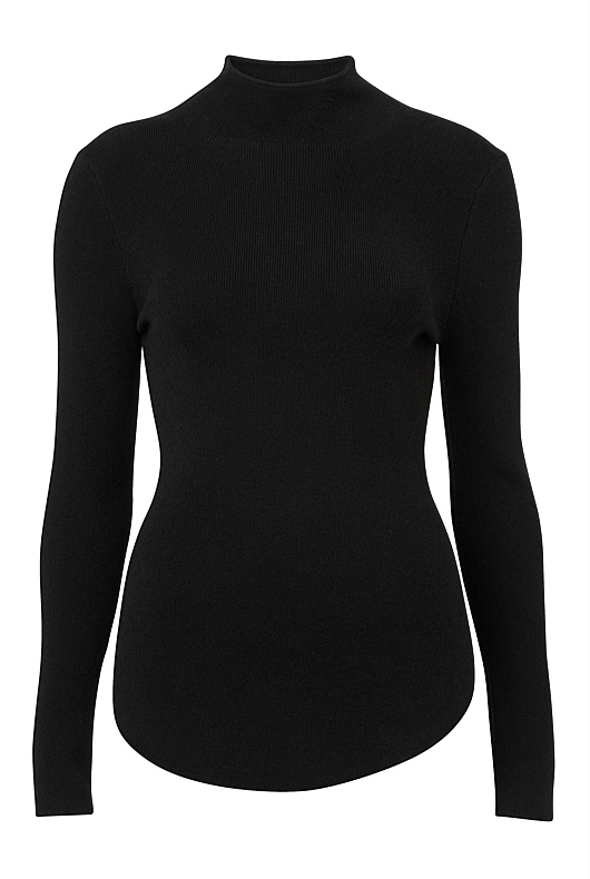 Black High Neck Fine Knit - Women's Long Sleeve Tops | Witchery