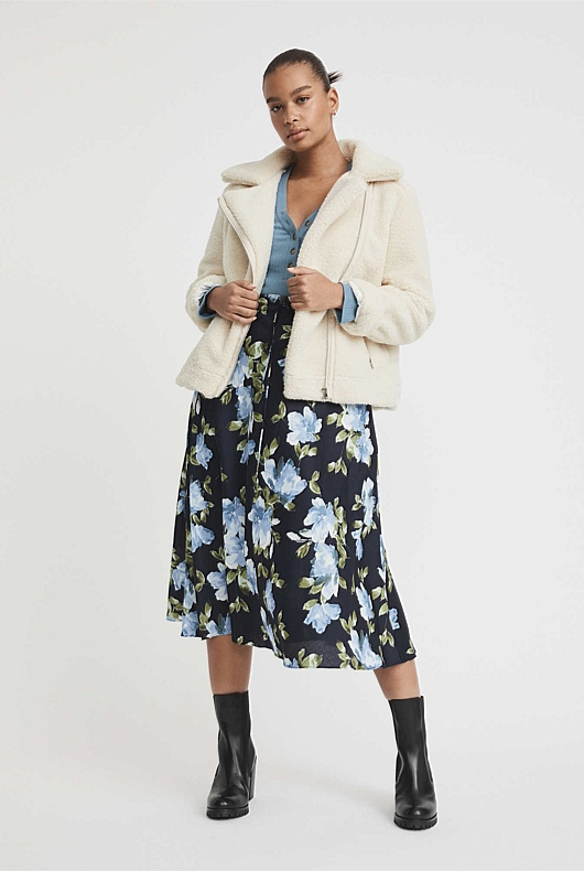 Winter White Shearling Aviator Jacket - Women's Jackets & Coats | Witchery