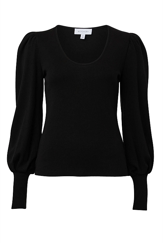Black Scoop Full Sleeve Top Womens Long Sleeve Tops Witchery
